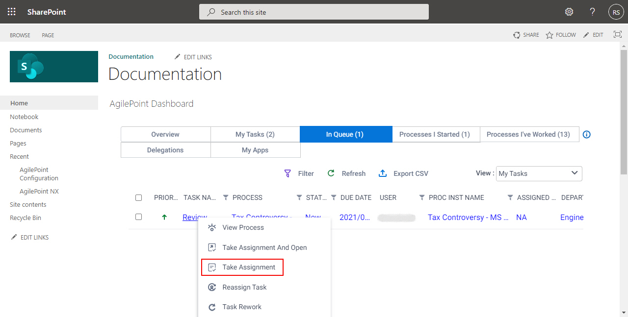 Take Assignment screen (Classic, Microsoft 365)